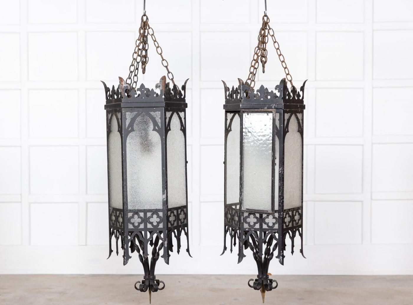 Monumental Pair Gothic Revival Church Lanterns