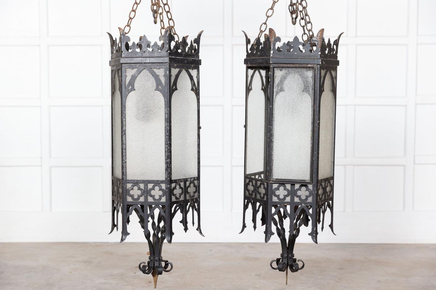Monumental Pair Gothic Revival Church Lanterns
