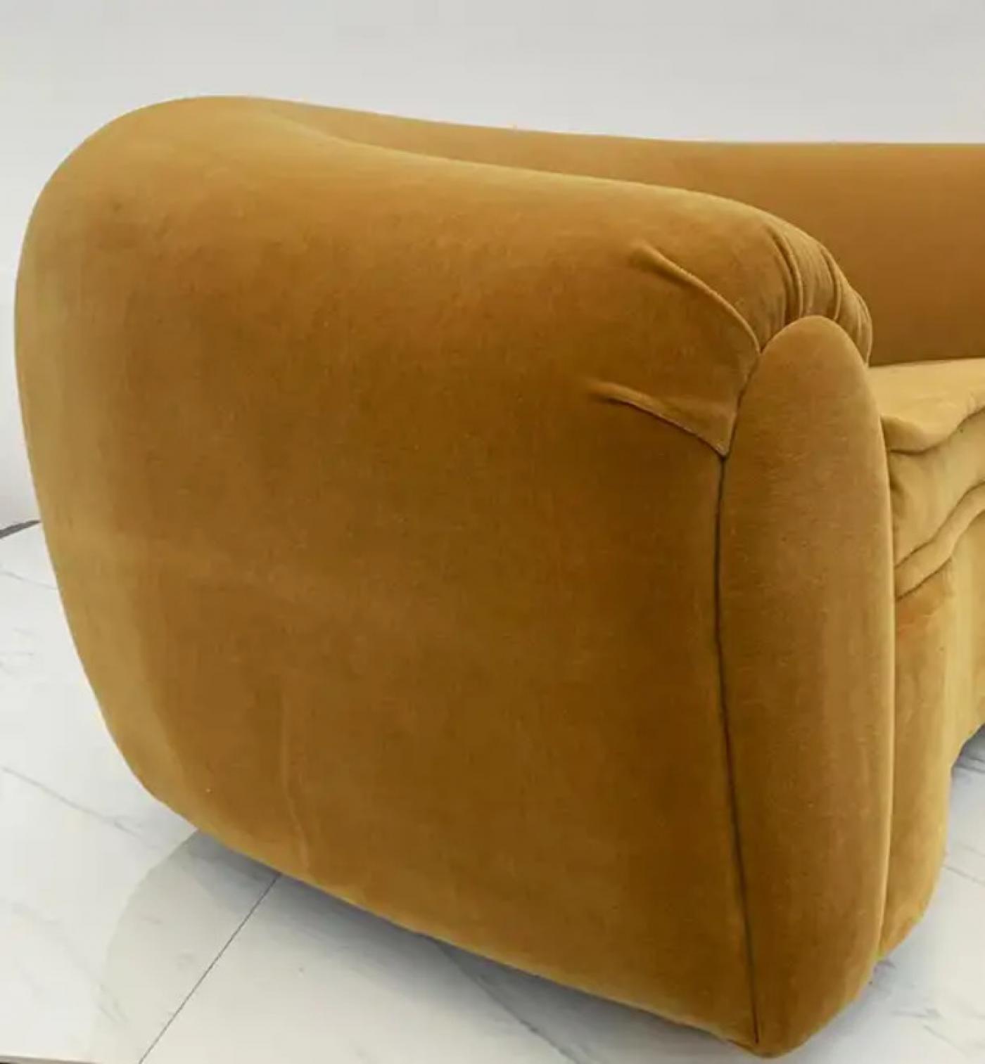 Monumental Vintage Curved Sofa in Mohair Fabric