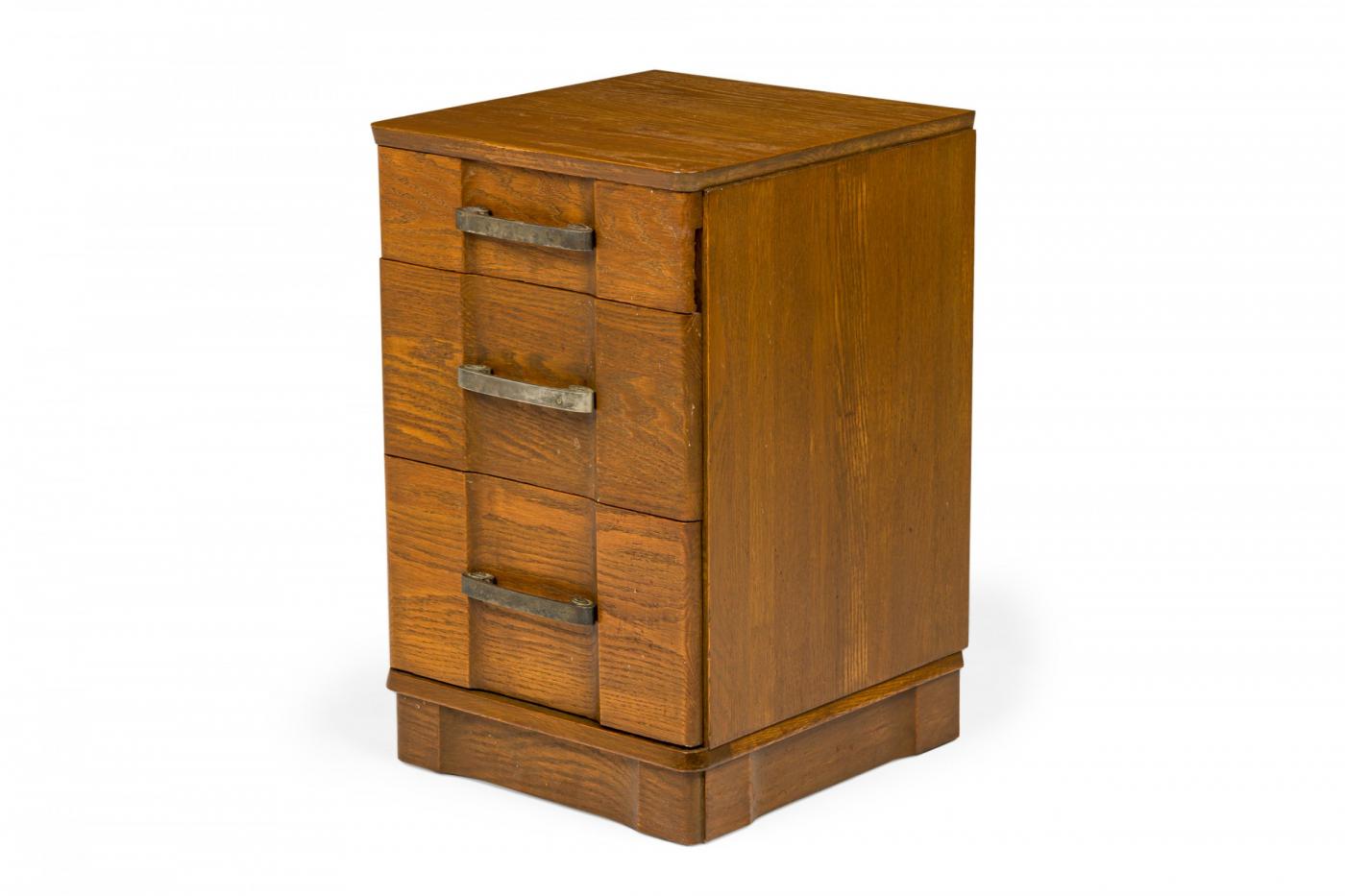 Morgan Furniture Wooden Three Drawer Brass Scroll Handled Bedside Table