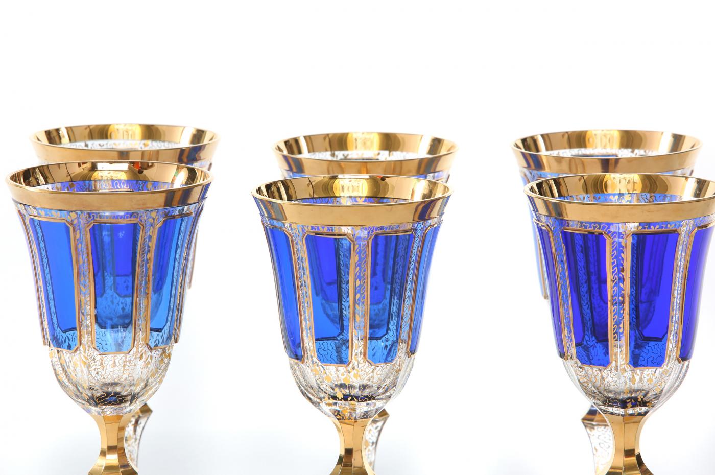 Moser - Moser Crystal Panel Cut Cobalt / Gold Wine Service