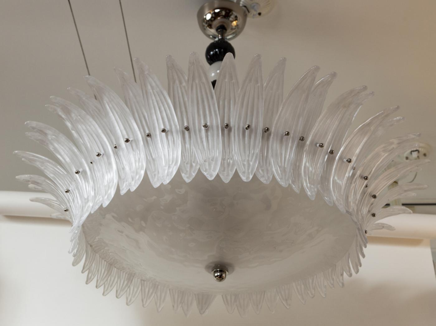 Murano Blown Black & White Palm Ceiling Fixture, Contemporary