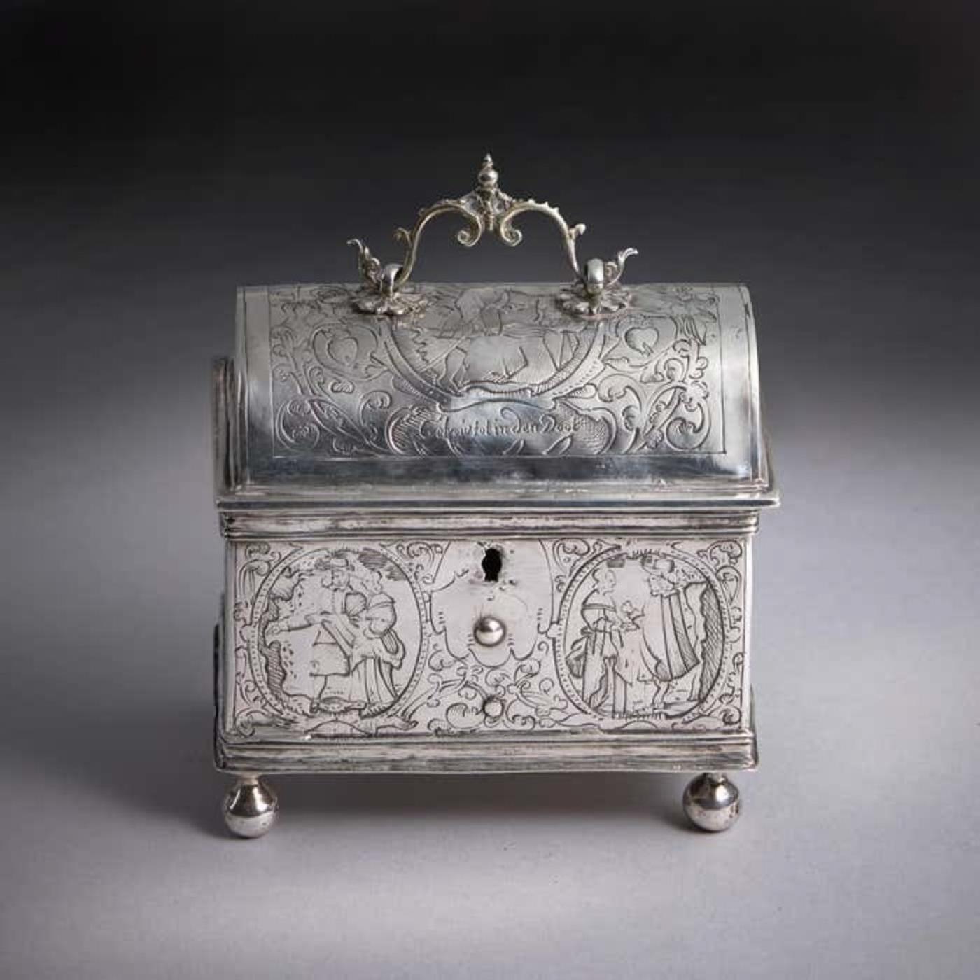 Museum Grade Mid 17th Century Dutch Engraved Silver Wedding Coffin or ...