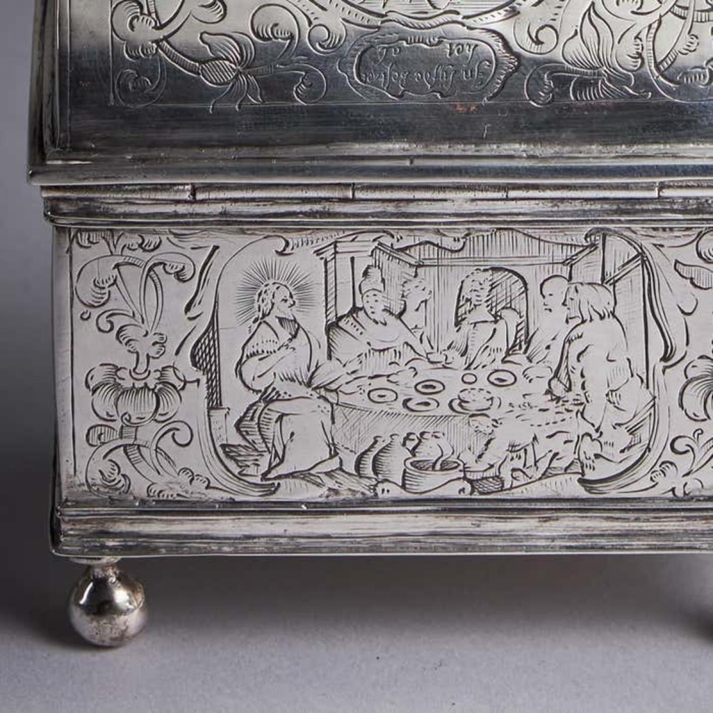 Museum Grade Mid 17th Century Dutch Engraved Silver Wedding Coffin or ...