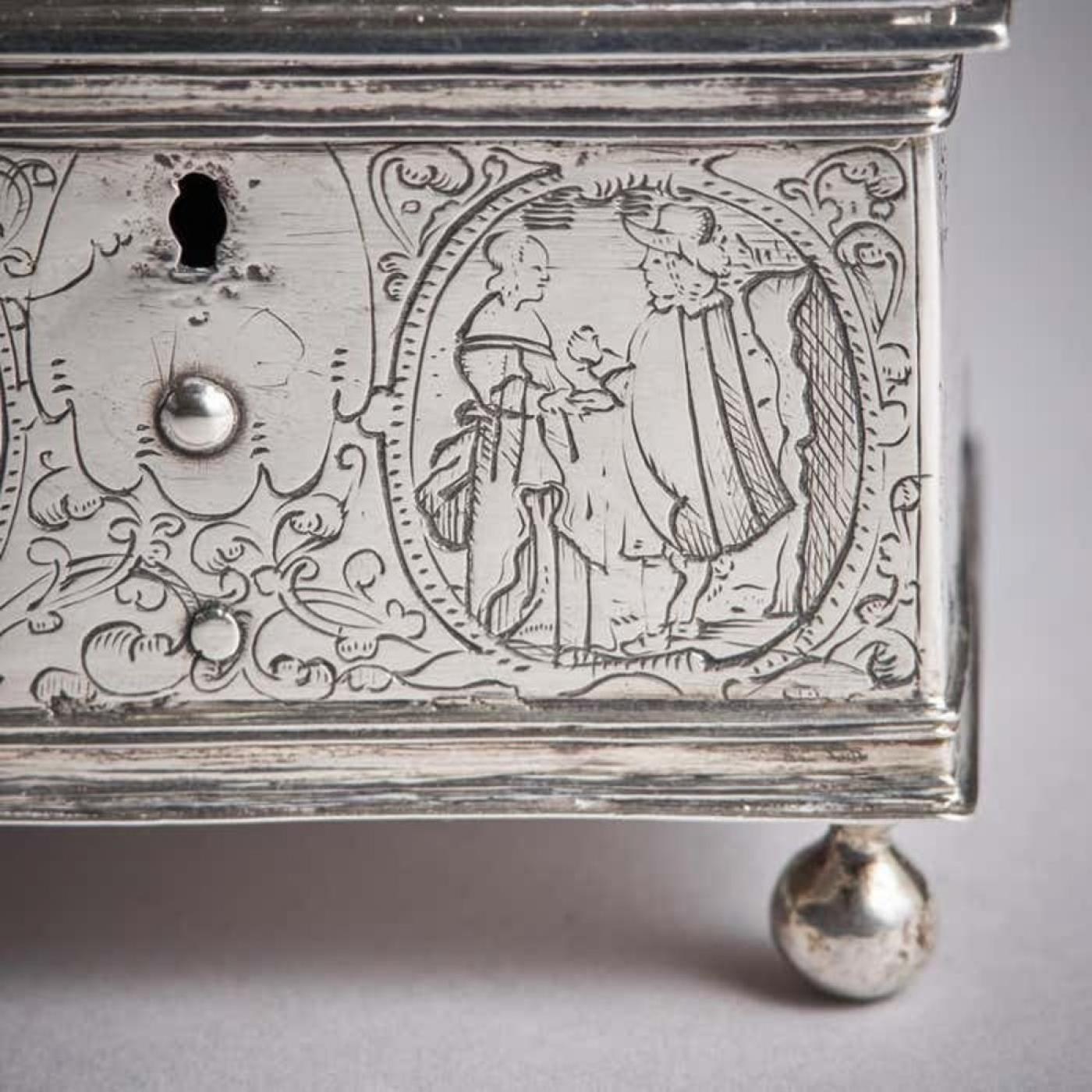 Museum Grade Mid 17th Century Dutch Engraved Silver Wedding Coffin or ...