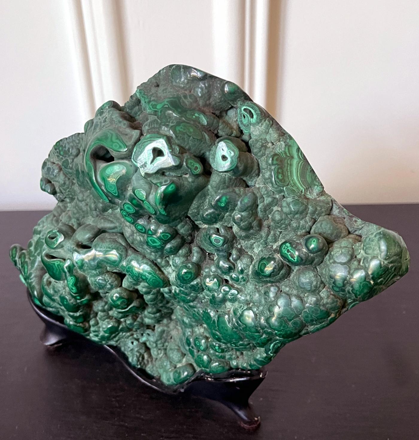 Natural Malachite Rock on Display Stand as Chinese Scholar Stone