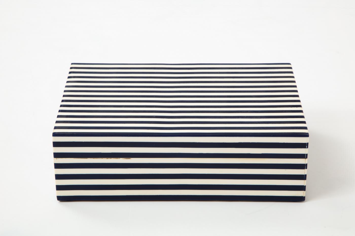 Navy, Natural Pinstripe Bone Box
