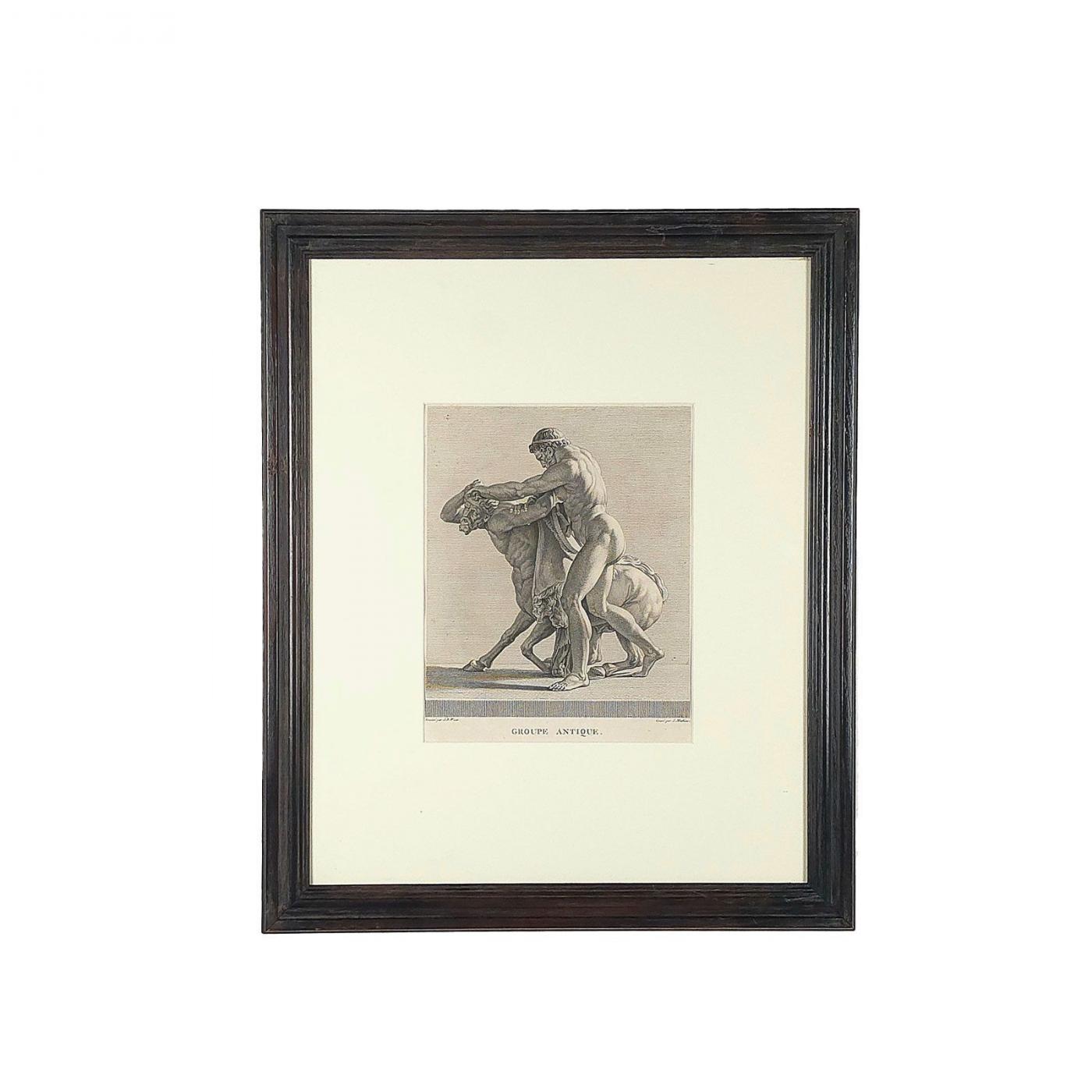 Neoclassical Engraving of Hercules Fighting, France circa 1790