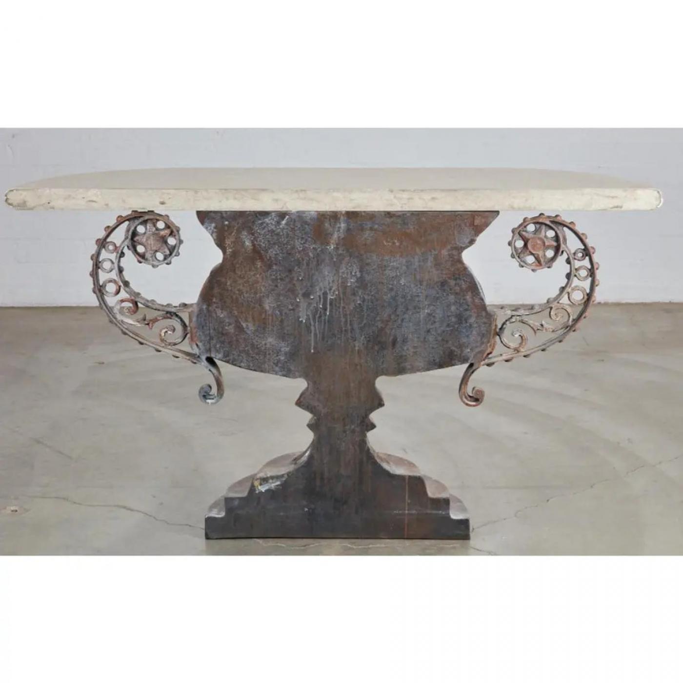 Neoclassical Style Urn Form Travertine Marble Top Console Table