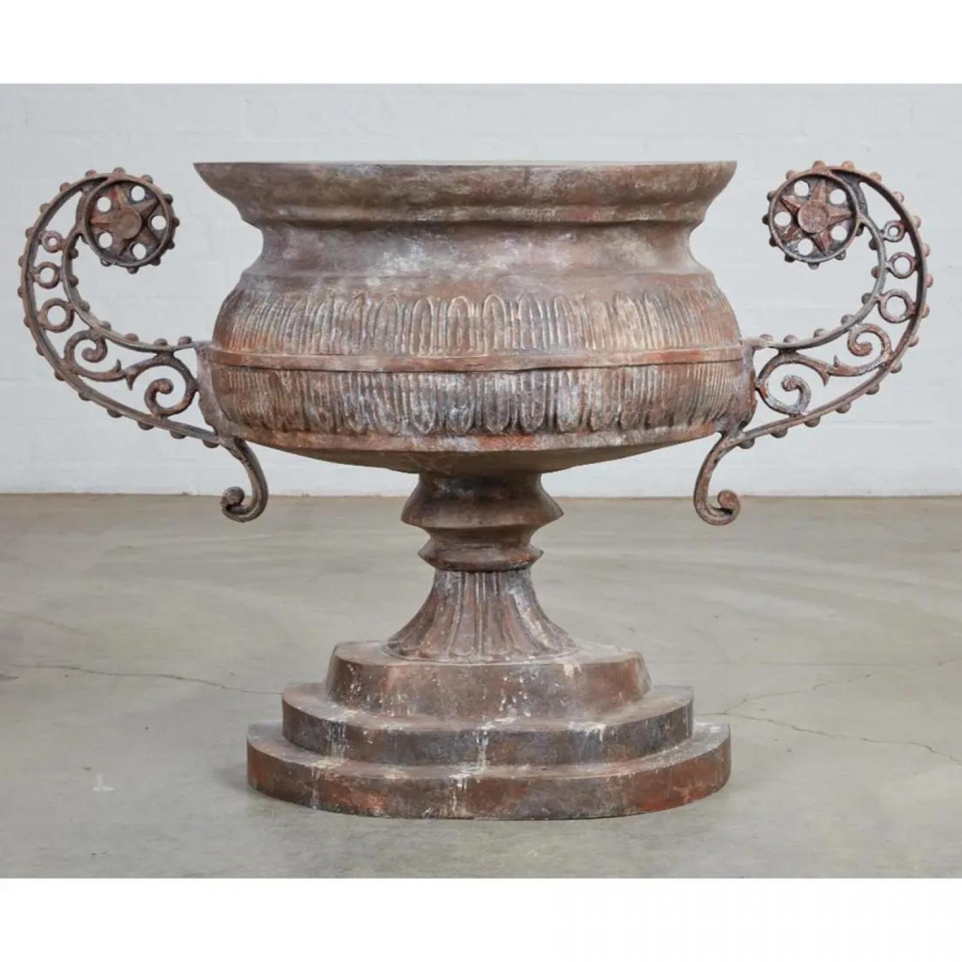 Neoclassical Style Urn Form Travertine Marble Top Console Table