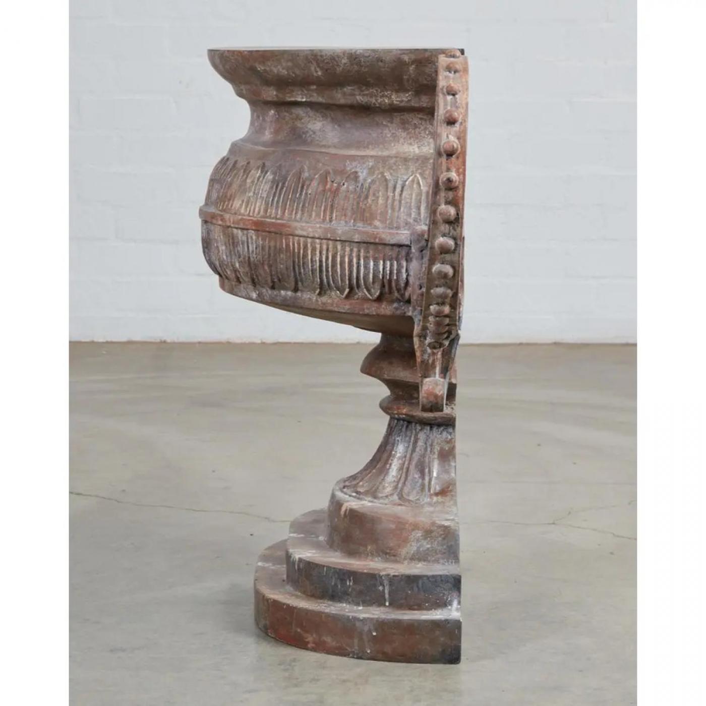 Neoclassical Style Urn Form Travertine Marble Top Console Table