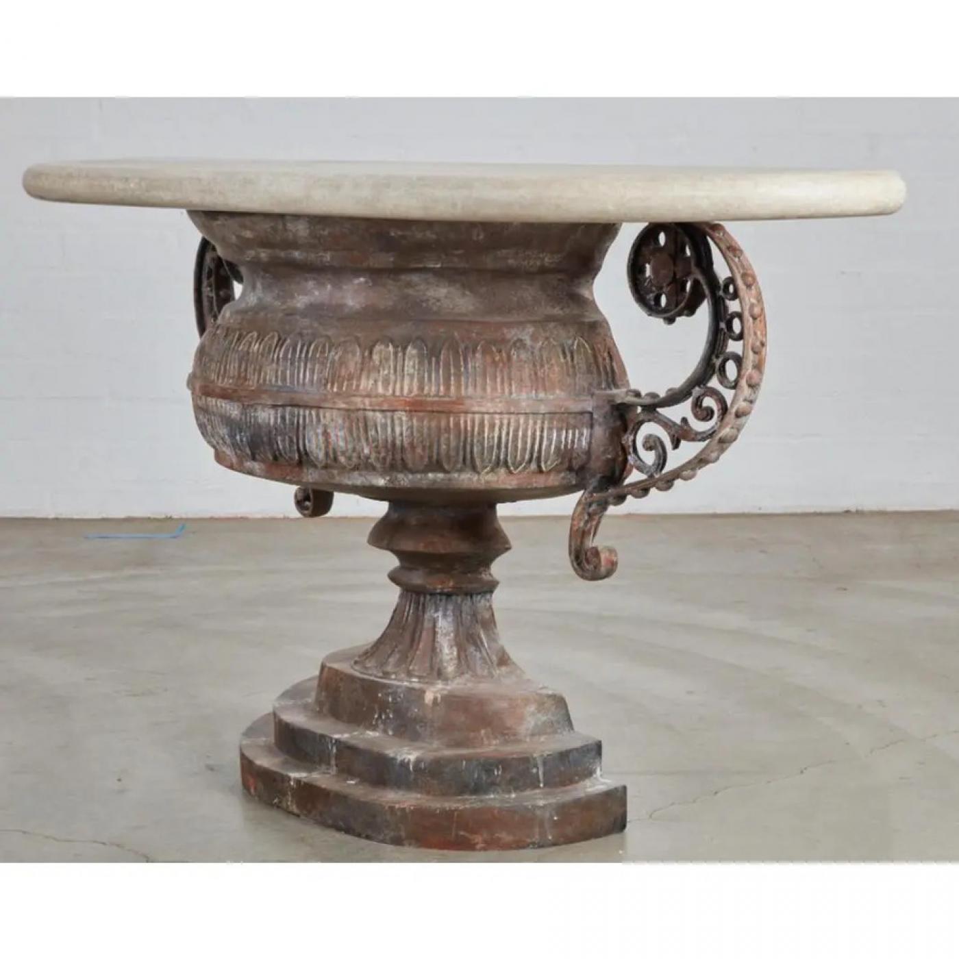 Neoclassical Style Urn Form Travertine Marble Top Console Table