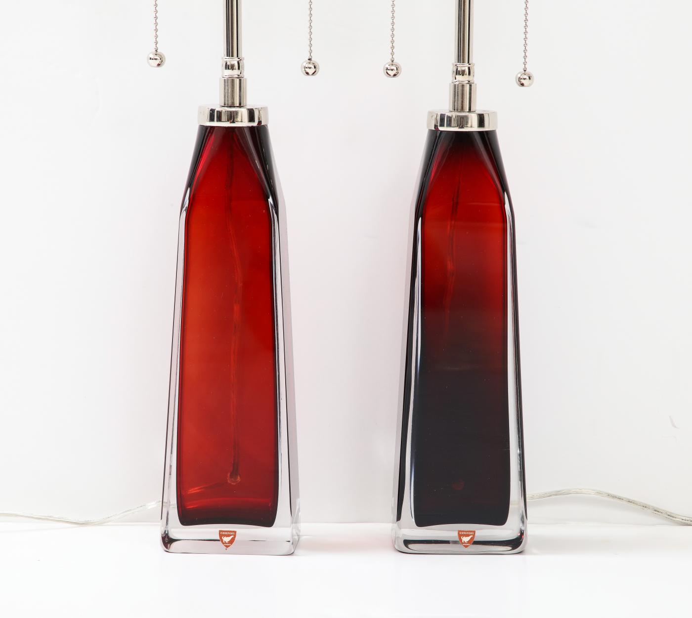 Nils Landberg - Pair of Ruby Red Crystal Lamps by Nils Landberg for ...