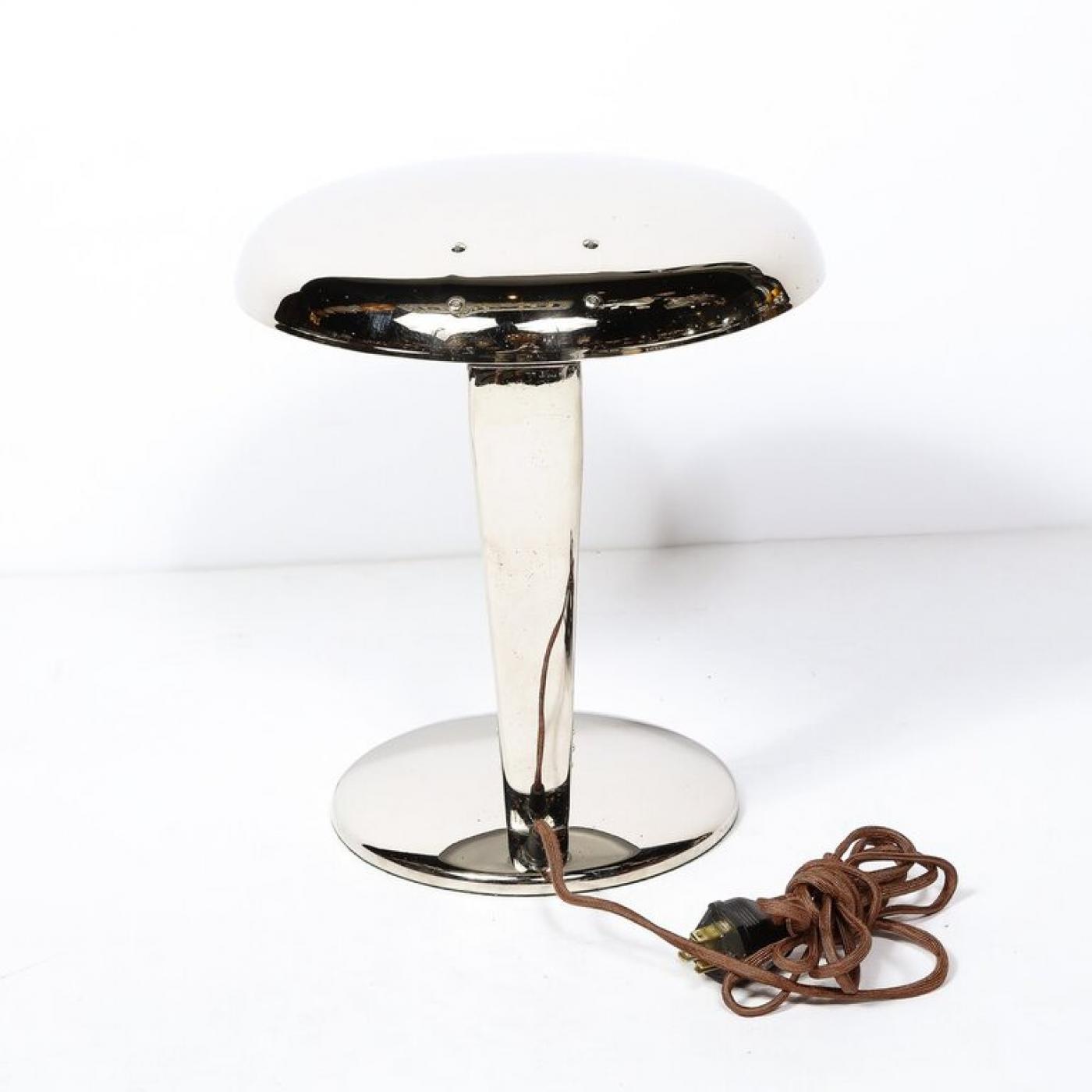Norman Bel Geddes - Art Deco Streamlined Nickel "Cobra" Table Lamp by ...