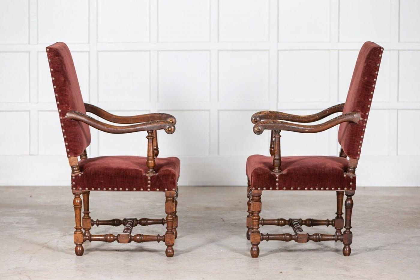 Nr Pair 19thC French Walnut Library Chairs