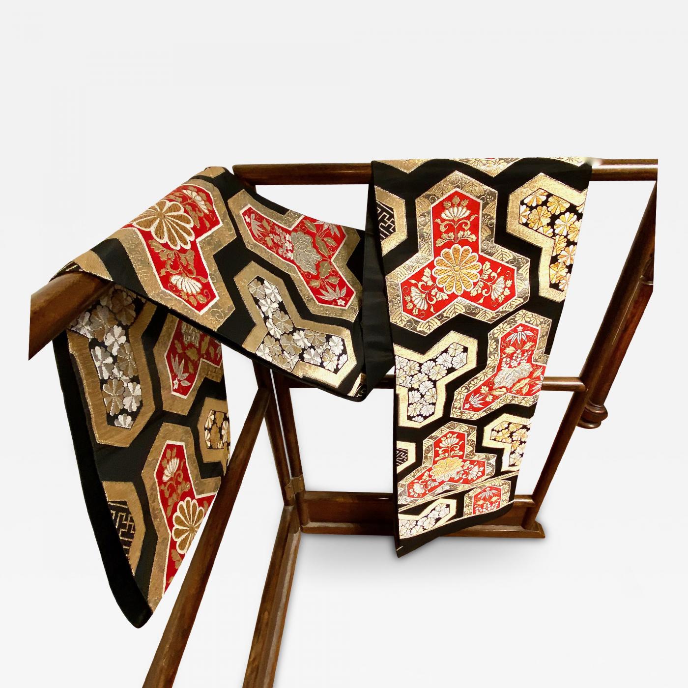 Obi, Black Silk with Brocade Reserves