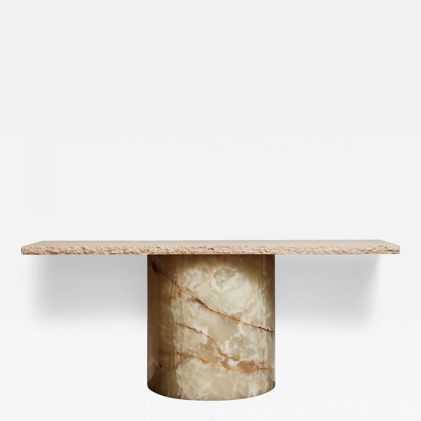 Onyx and travertine stone console