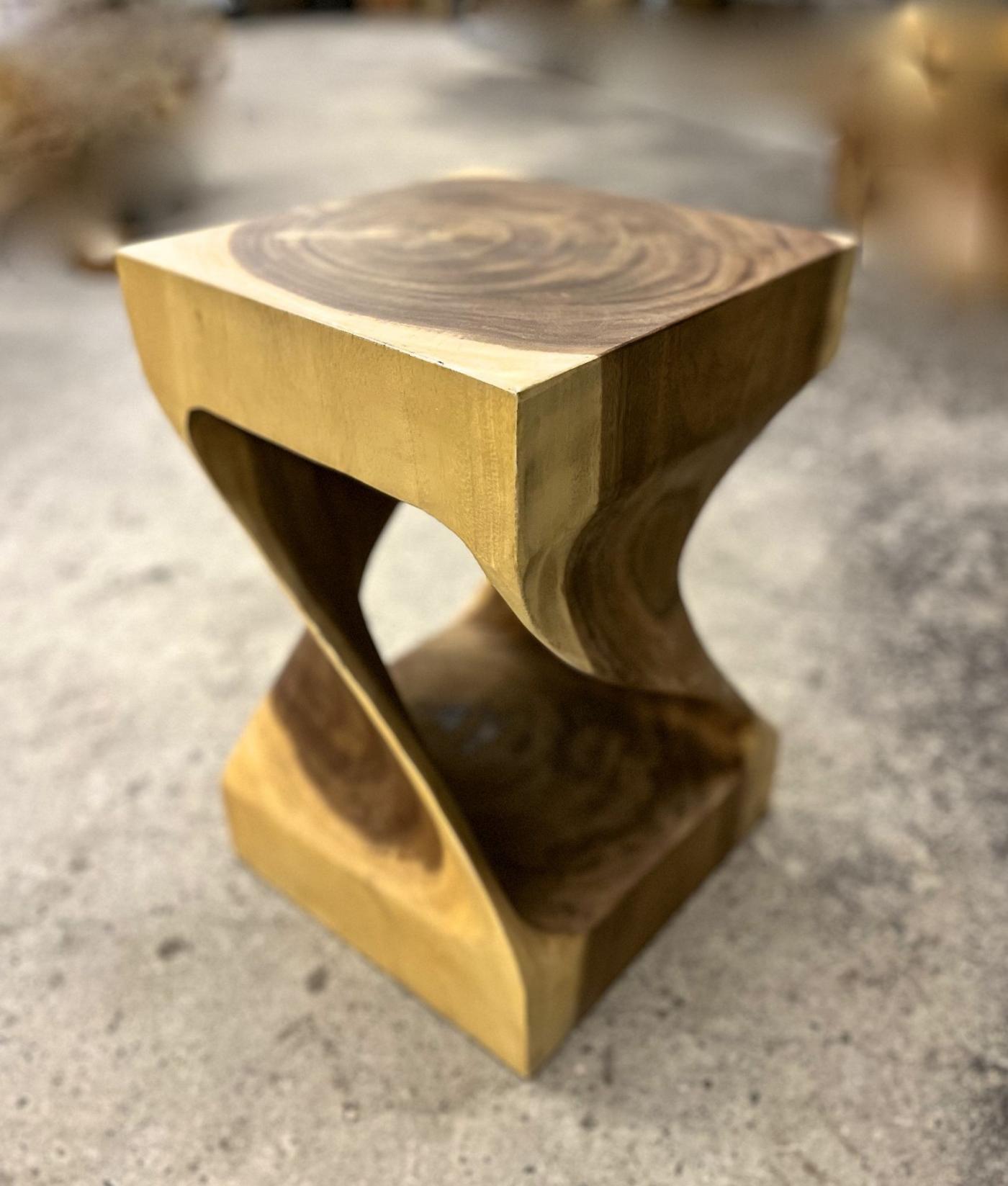 Organic Modern Suar Wood Side Table/ Stool, Handcarved, IDN 2023