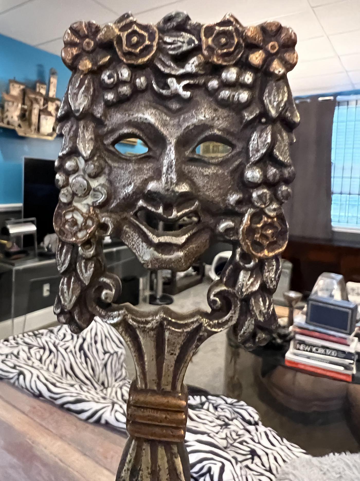 Oscar Bruno Bach - SUPERB GILT BRONZE AND STEUBEN GLASS BACCHUS FACE ...