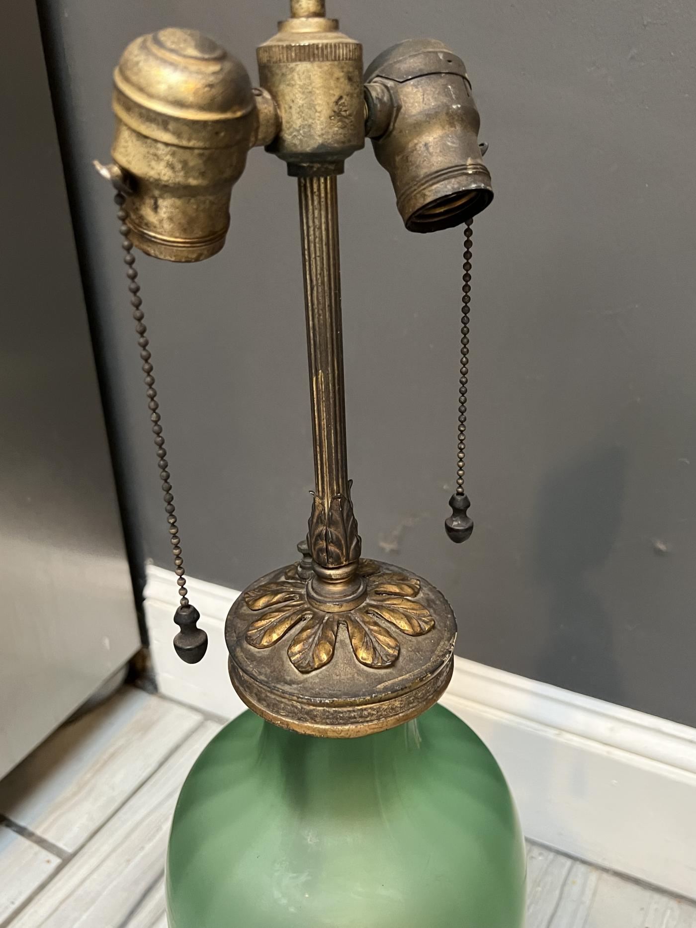 Oscar Bruno Bach - SUPERB GILT BRONZE AND STEUBEN GLASS BACCHUS FACE LAMPS BY OSCAR BACH