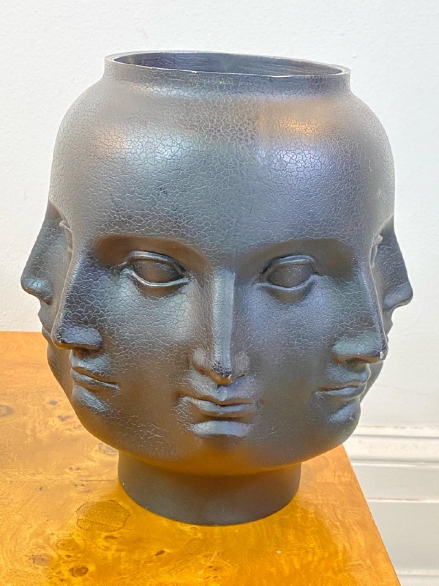 PAIR OF BLACK & WHITE PERPETUAL FACE VASES IN THE MANNER OF FORNASETTI