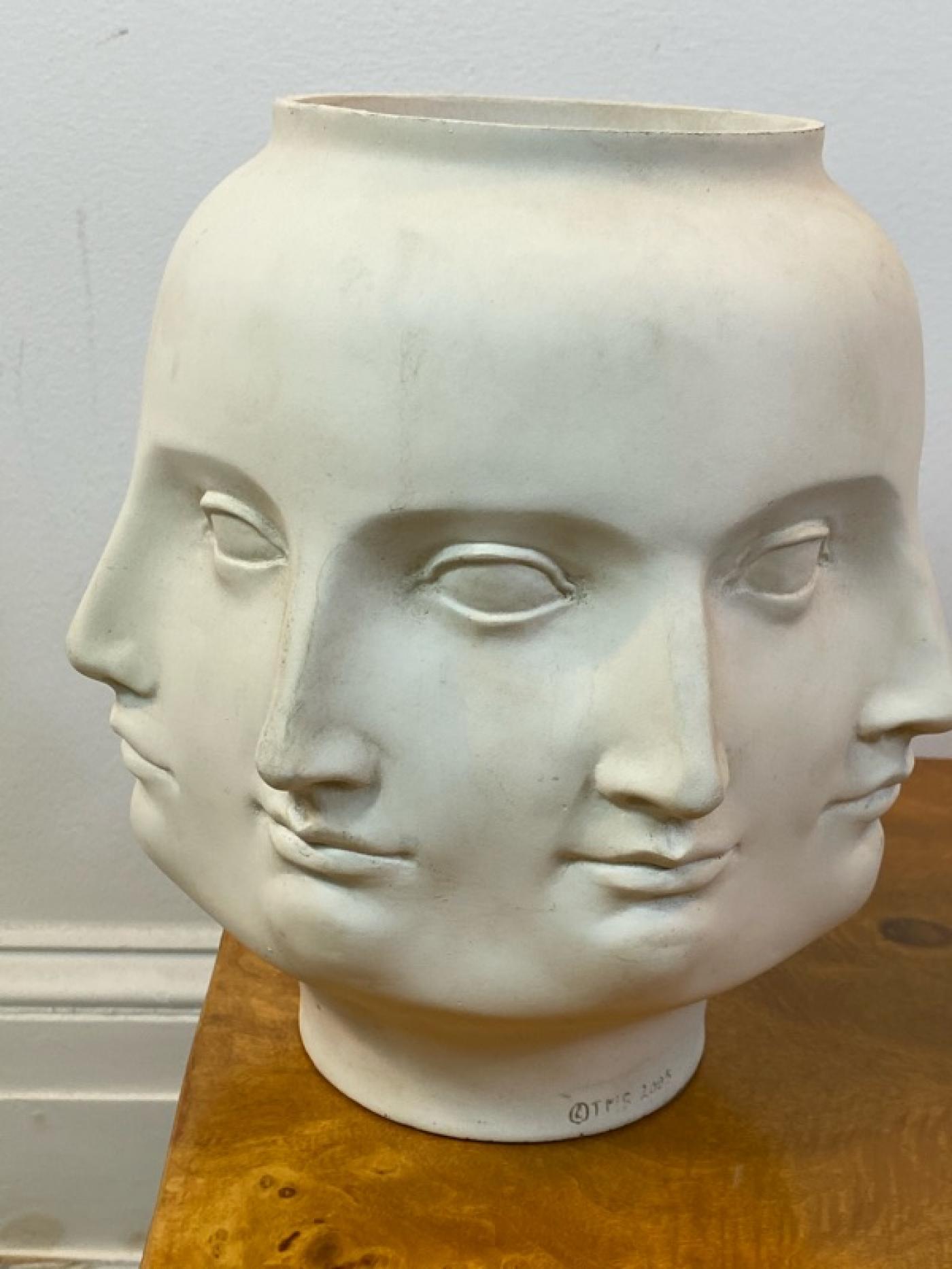 PAIR OF BLACK & WHITE PERPETUAL FACE VASES IN THE MANNER OF FORNASETTI