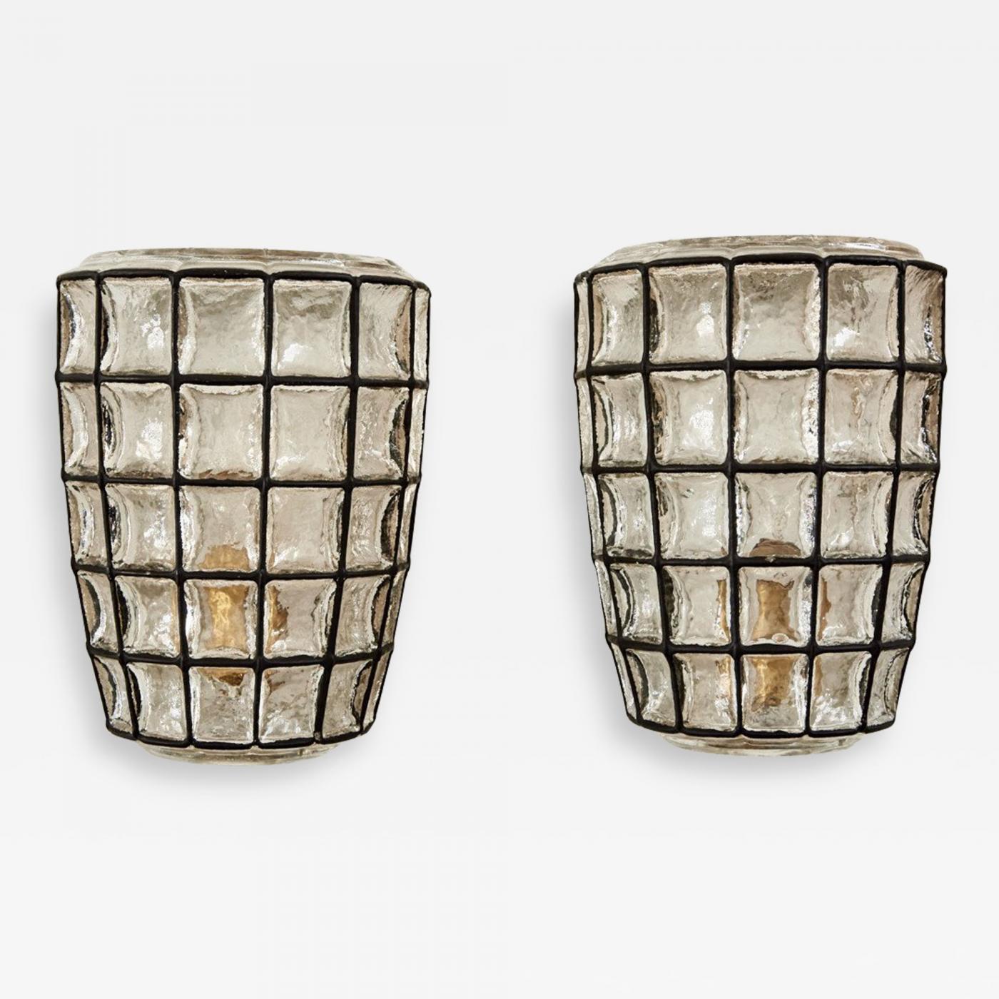 PAIR OF LARGE IRON AND SQUARE GLASS SCONCES