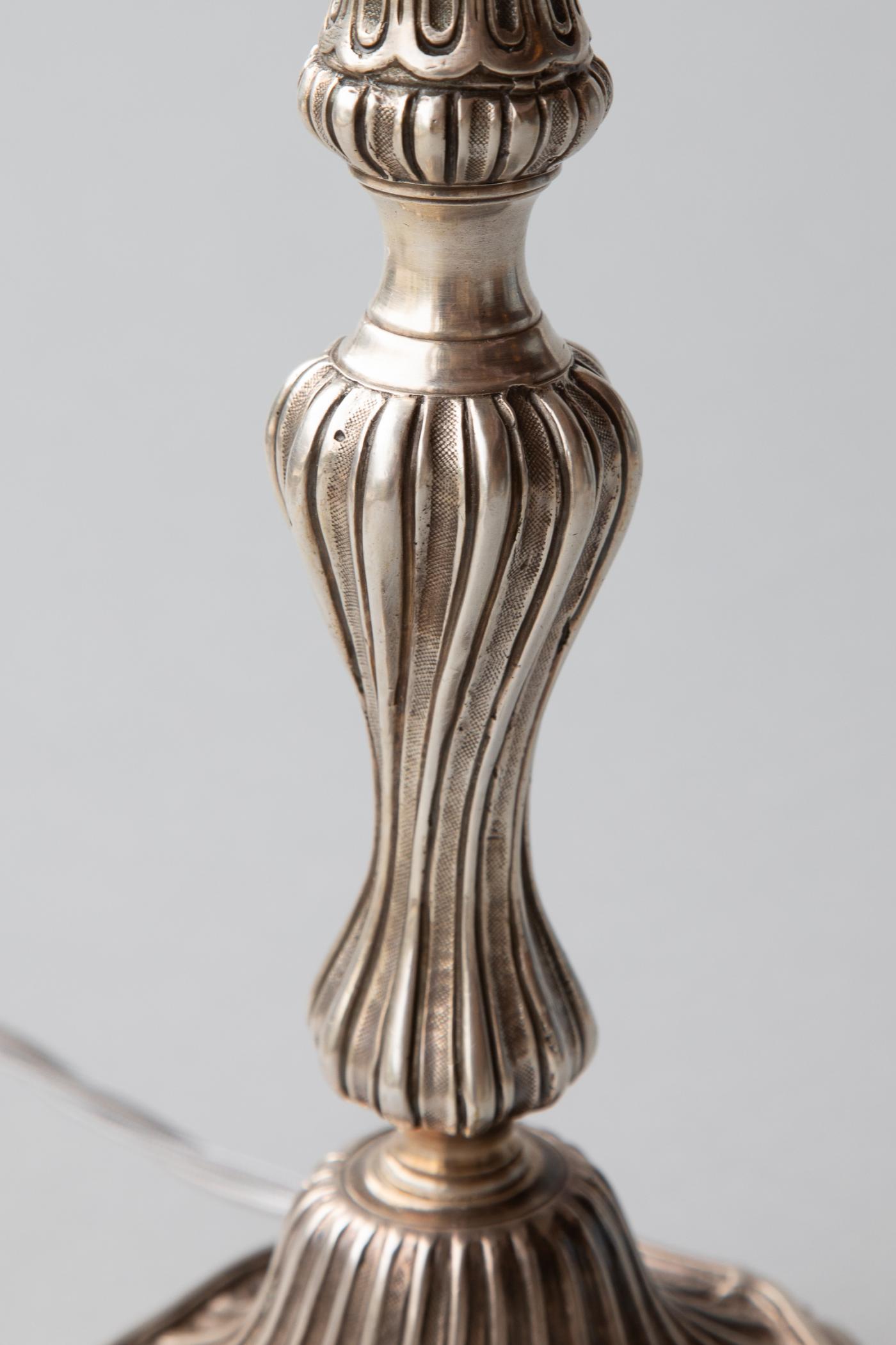 PAIR OF LOUIS XV STYLE ROCOCO CANDLESTICKS CONVERTED TO LAMPS, MID 19TH ...