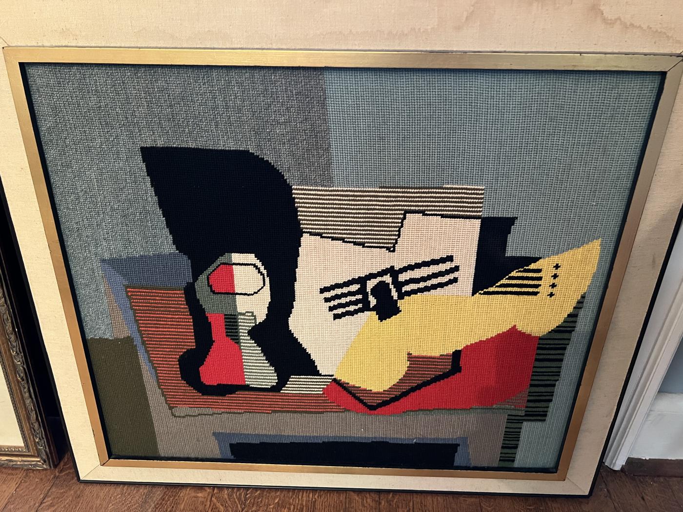 Pablo Picasso - PICASSO STYLE MID CENTURY CUBIST STILL LIFE NEEDLEPOINT