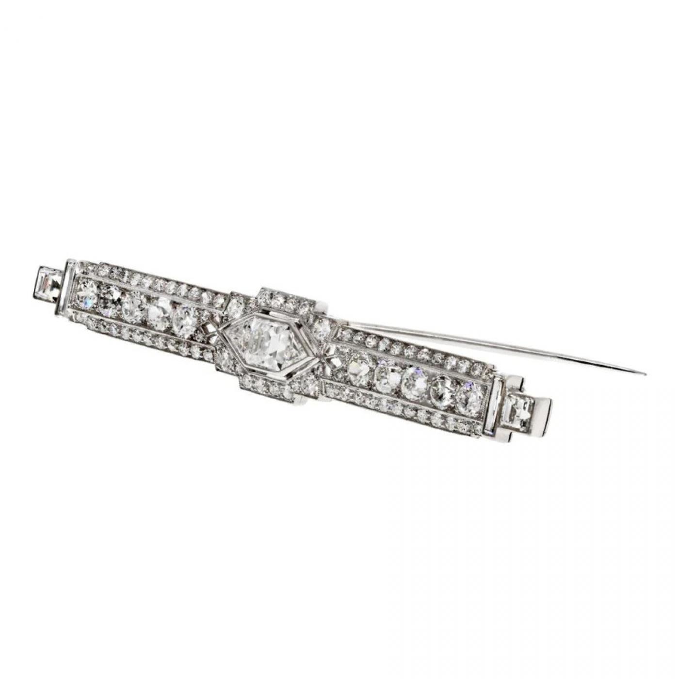 PLATINUM 5.25CTTW ART DECO BAR PIN BROOCH