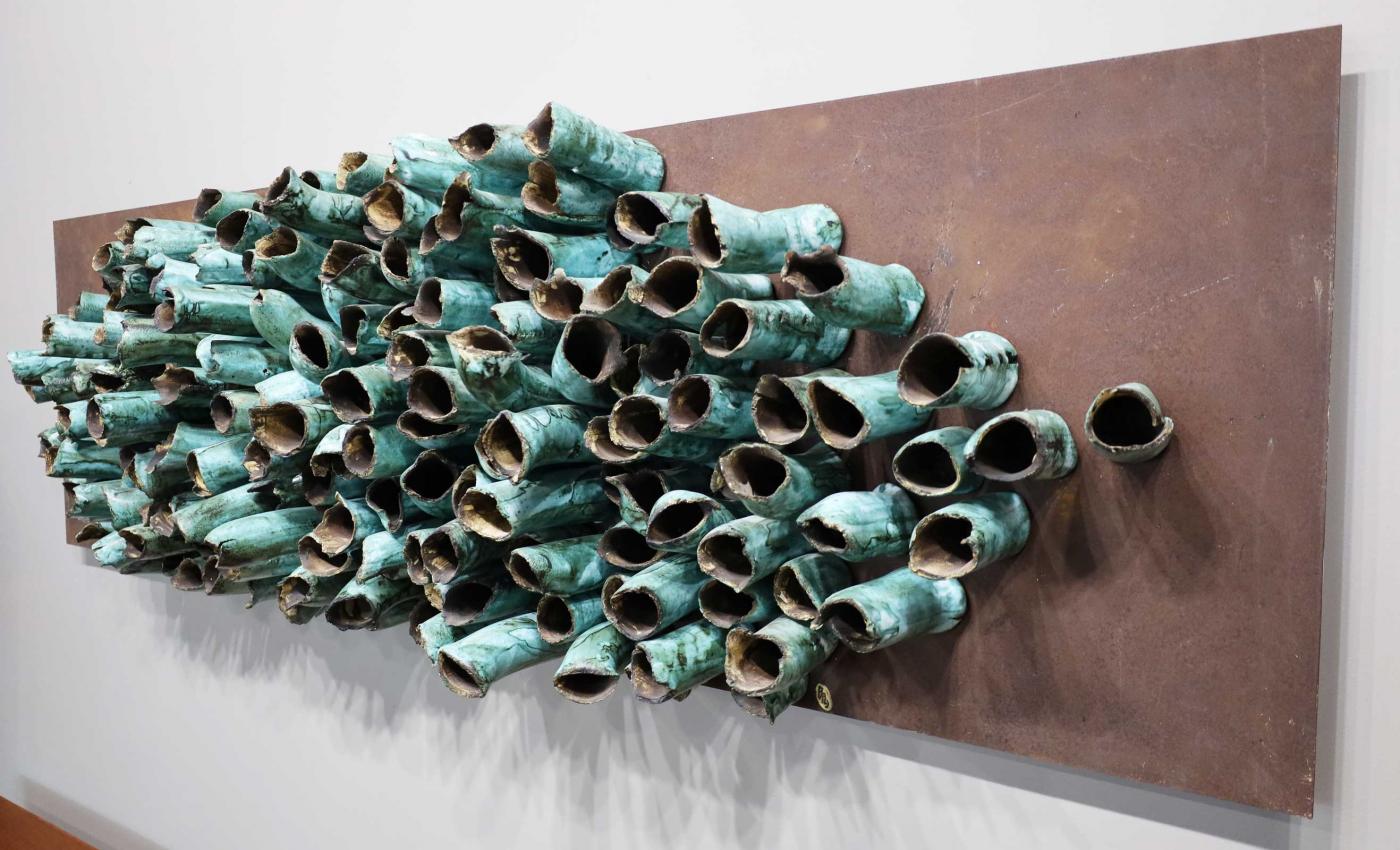 Pablo Pablo - Monumental Ceramic Wall Sculpture on Iron Plate, Signed Pablo