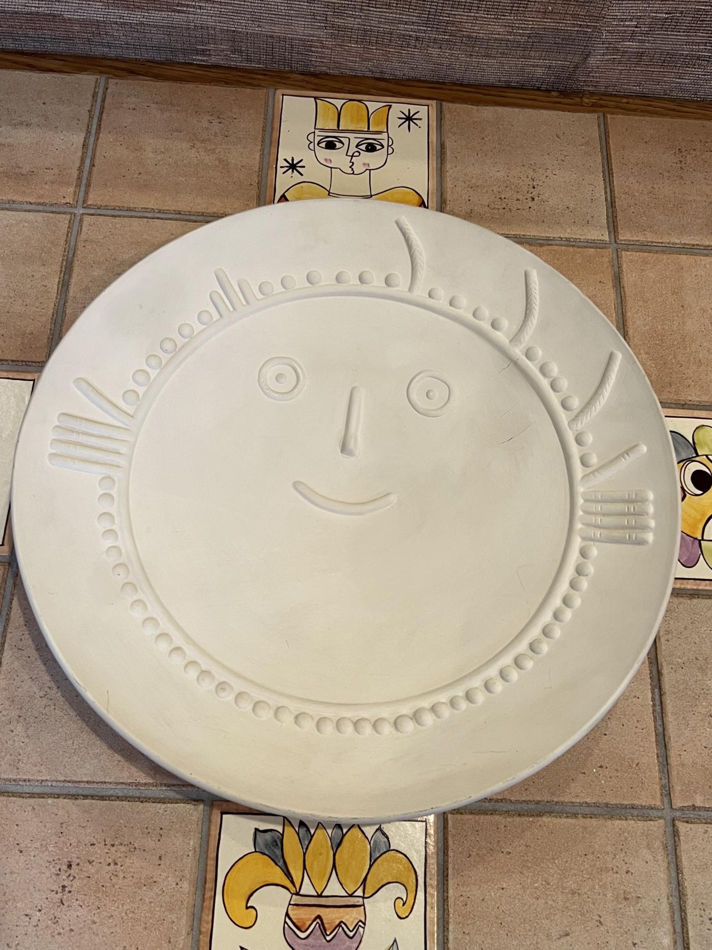 Pablo Picasso - RARE SMILING SUN MATTE WHITE CERAMIC PLATE BY PABLO PICASSO