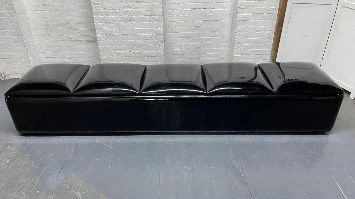 Pair 1960s Long Black Vinyl Benches