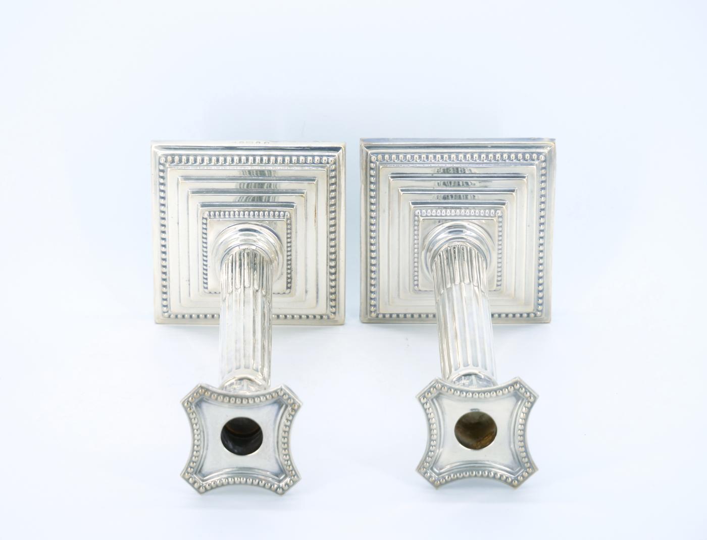 Pair 19th Century English Silverplate Neoclassical Column Form Candlesticks