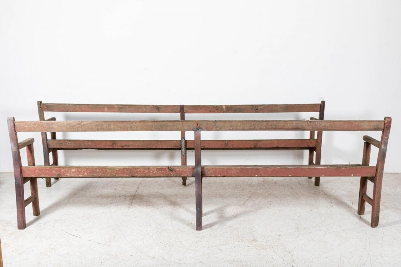 Pair 19thC English Rustic Painted Chapel Benches