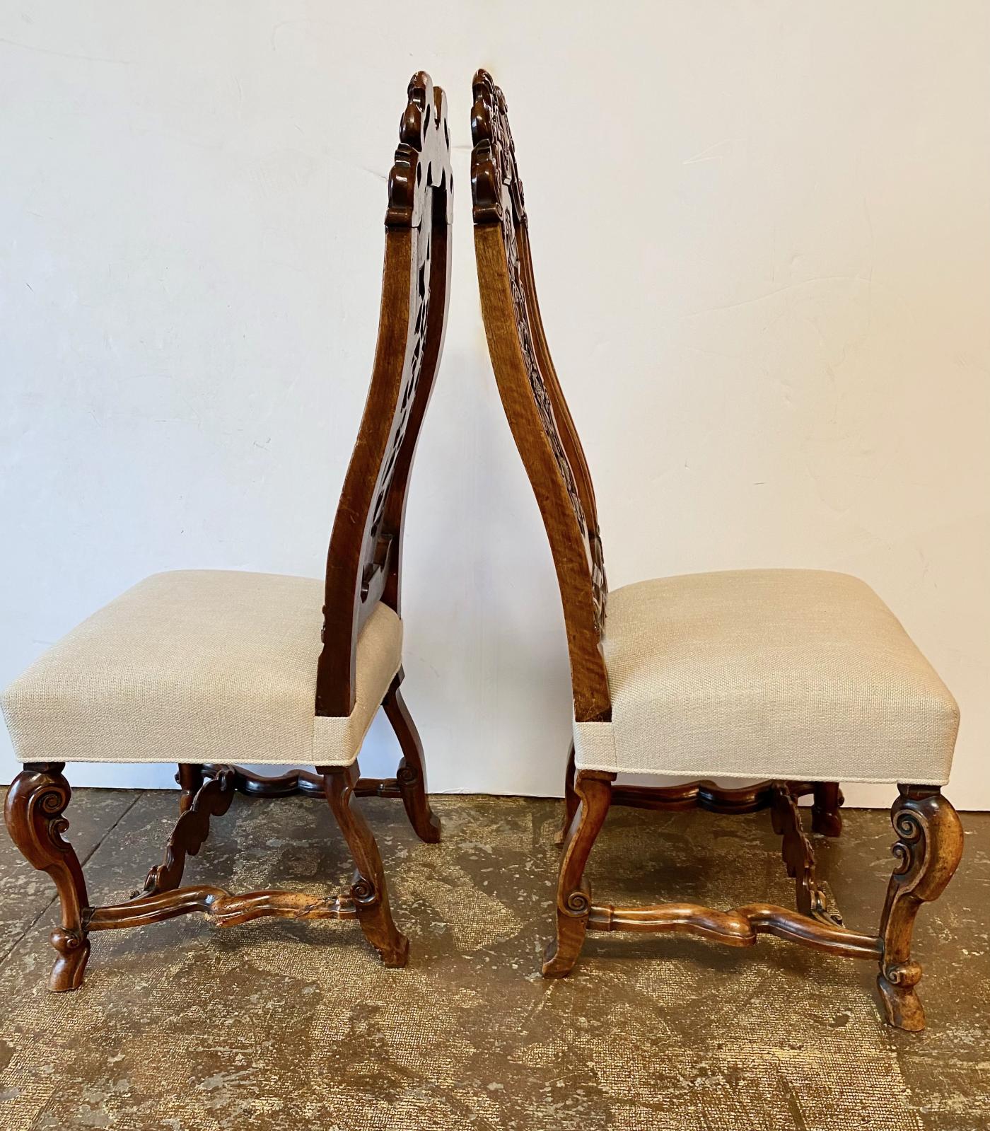 Pair Baroque Carved Walnut Side Chairs