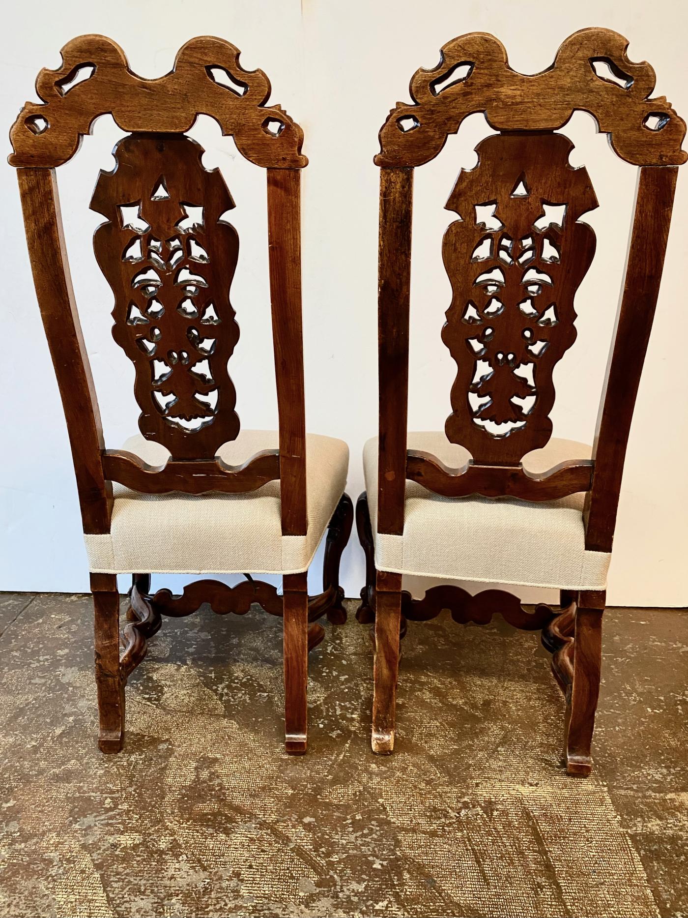 Pair Baroque Carved Walnut Side Chairs