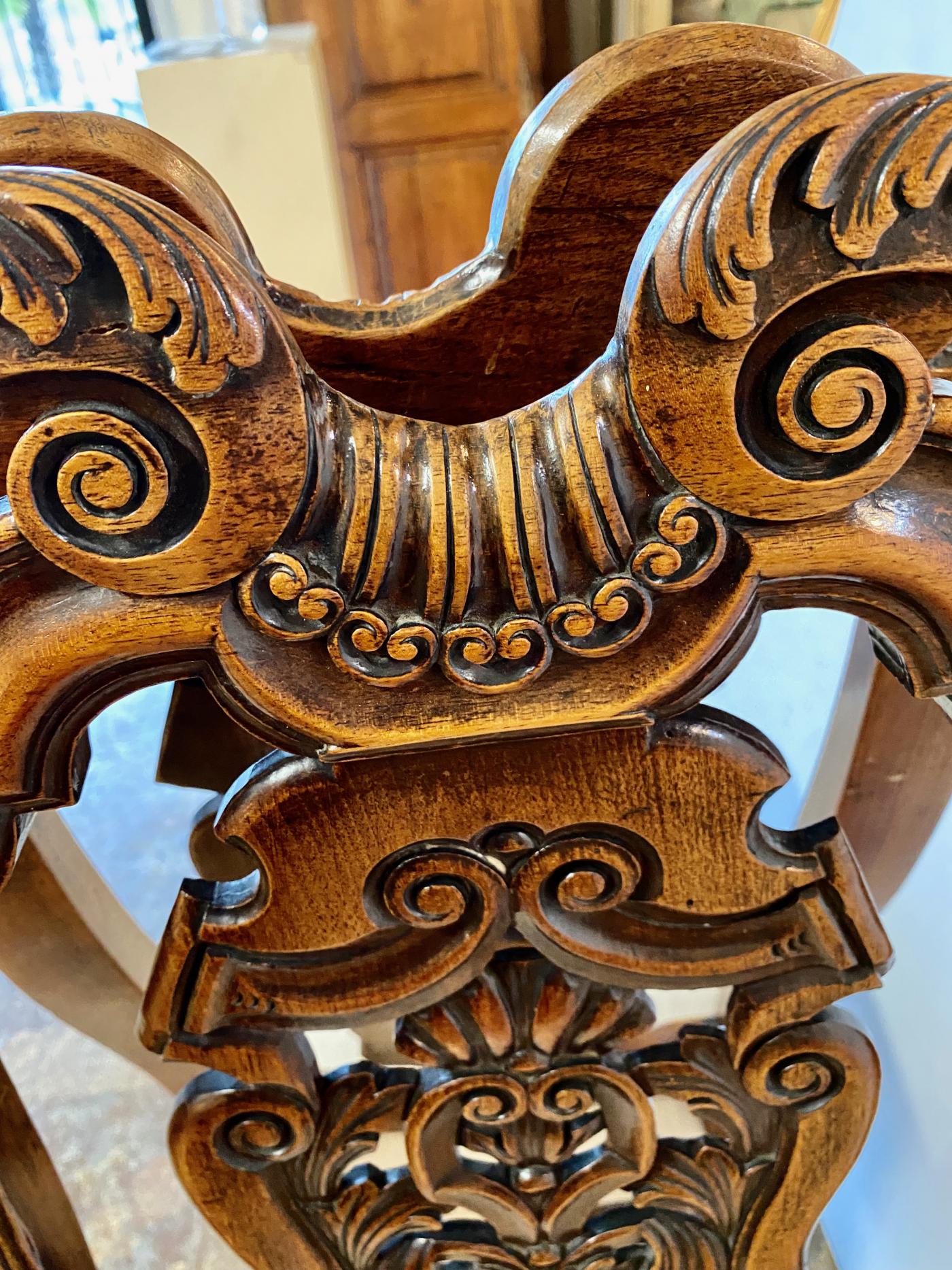 Pair Baroque Carved Walnut Side Chairs