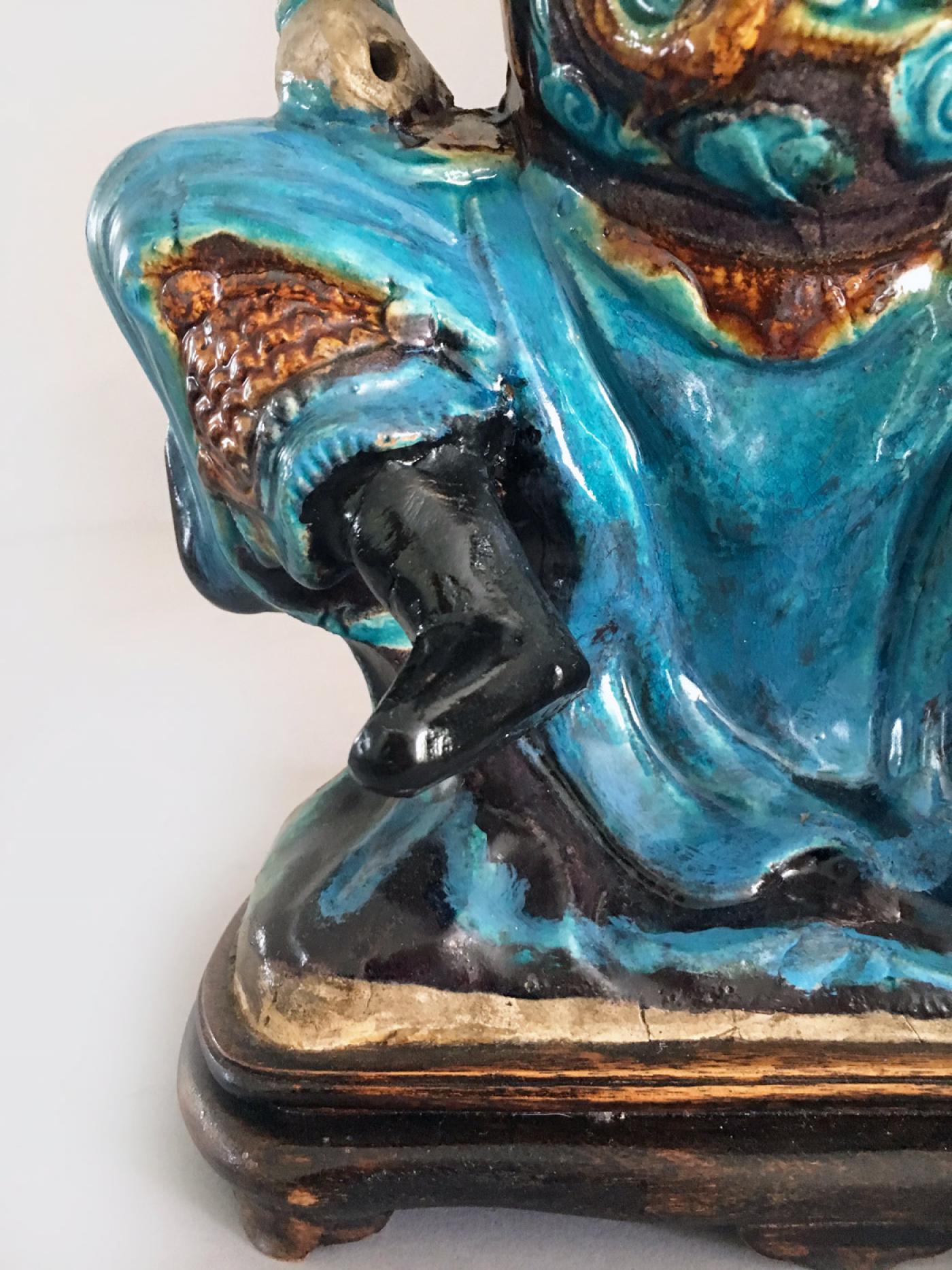 Shiwan Pottery - Pair Chinese Shiwan Ware Pottery Warrior Lamps