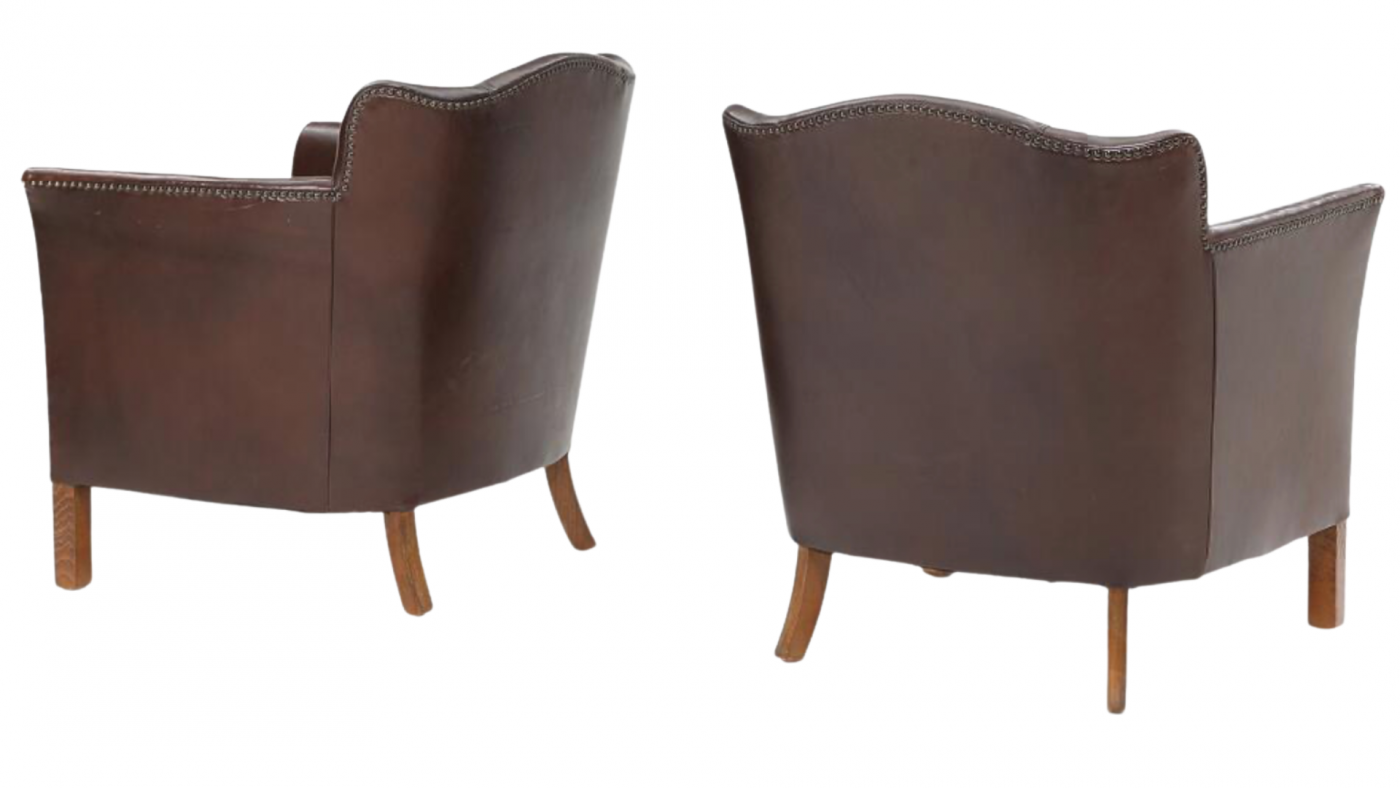 Pair Danish 1940s Channel Back Club Chairs