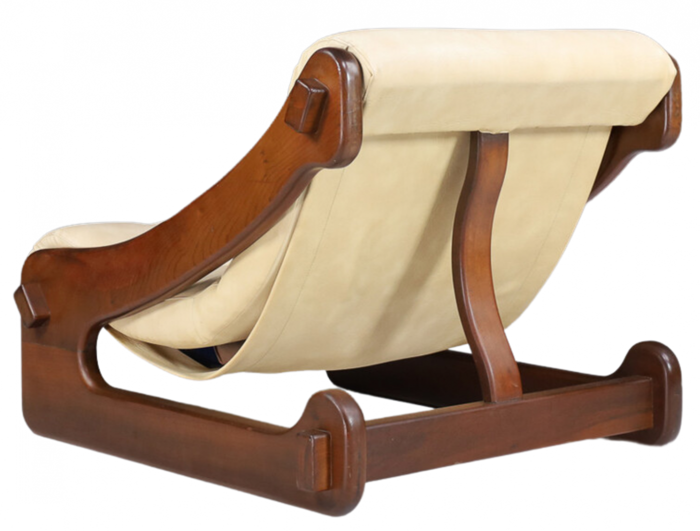 Pair French 1970s low slung brutalist lounge chairs