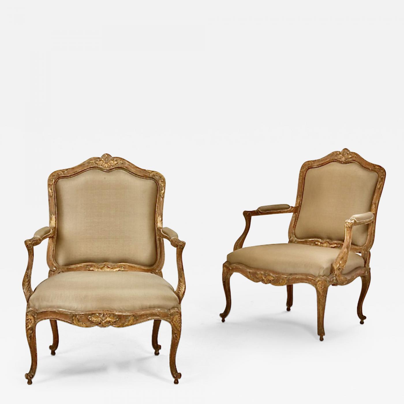 Pair Italian Rococo Louis XV-Style Fauteuils
