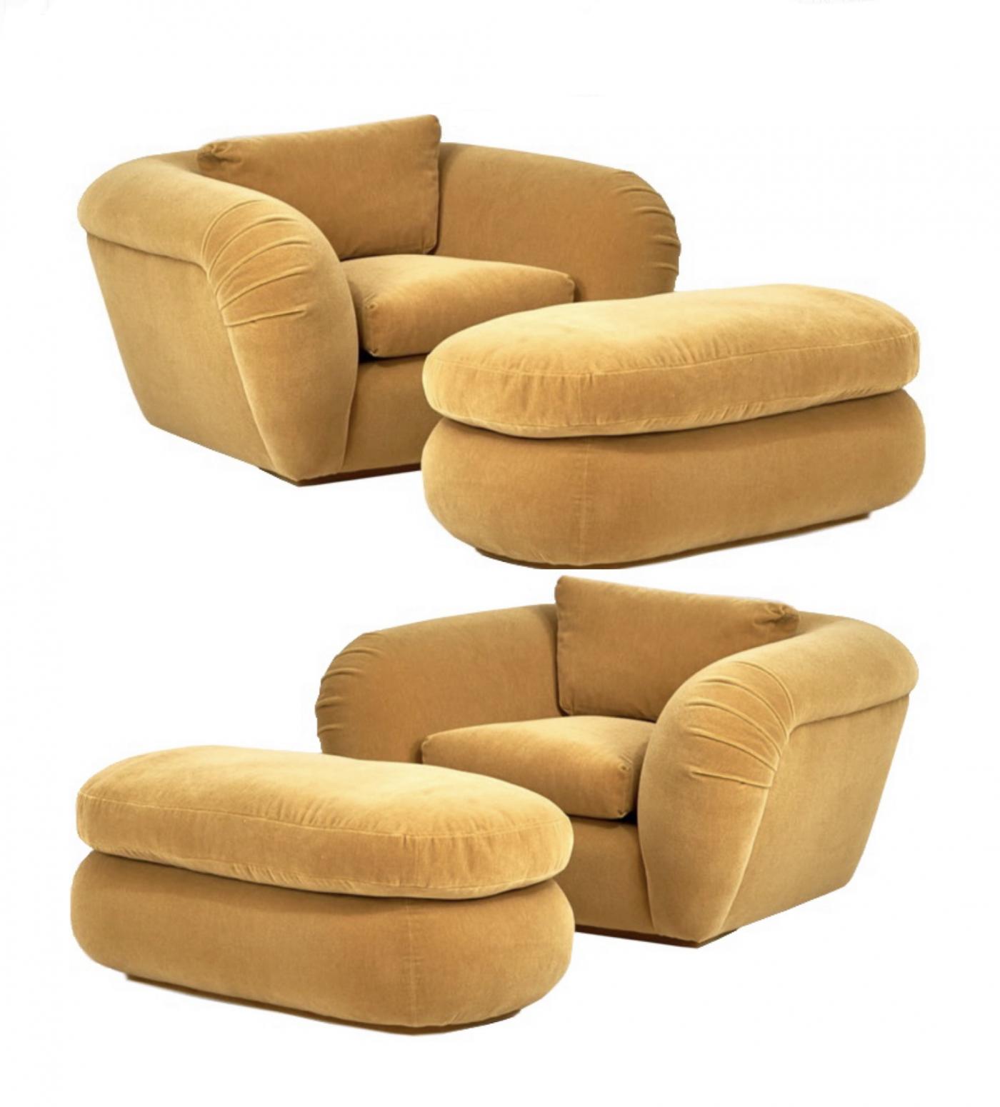 Jay Spectre - Pair Jay Spectre Lounge Chairs and Ottomans, 1990