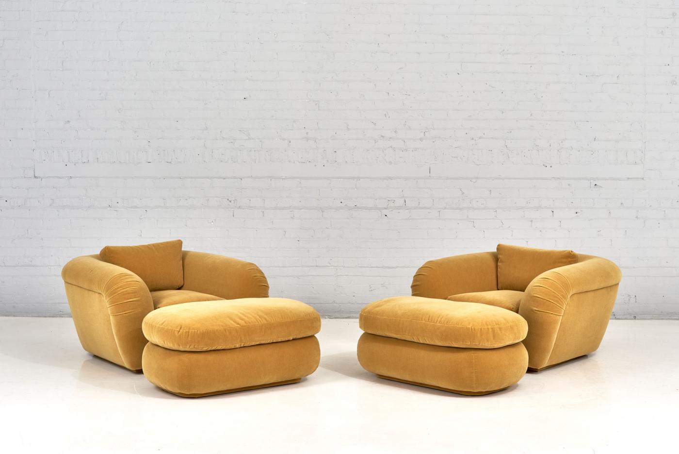 Jay Spectre - Pair Jay Spectre Lounge Chairs and Ottomans, 1990
