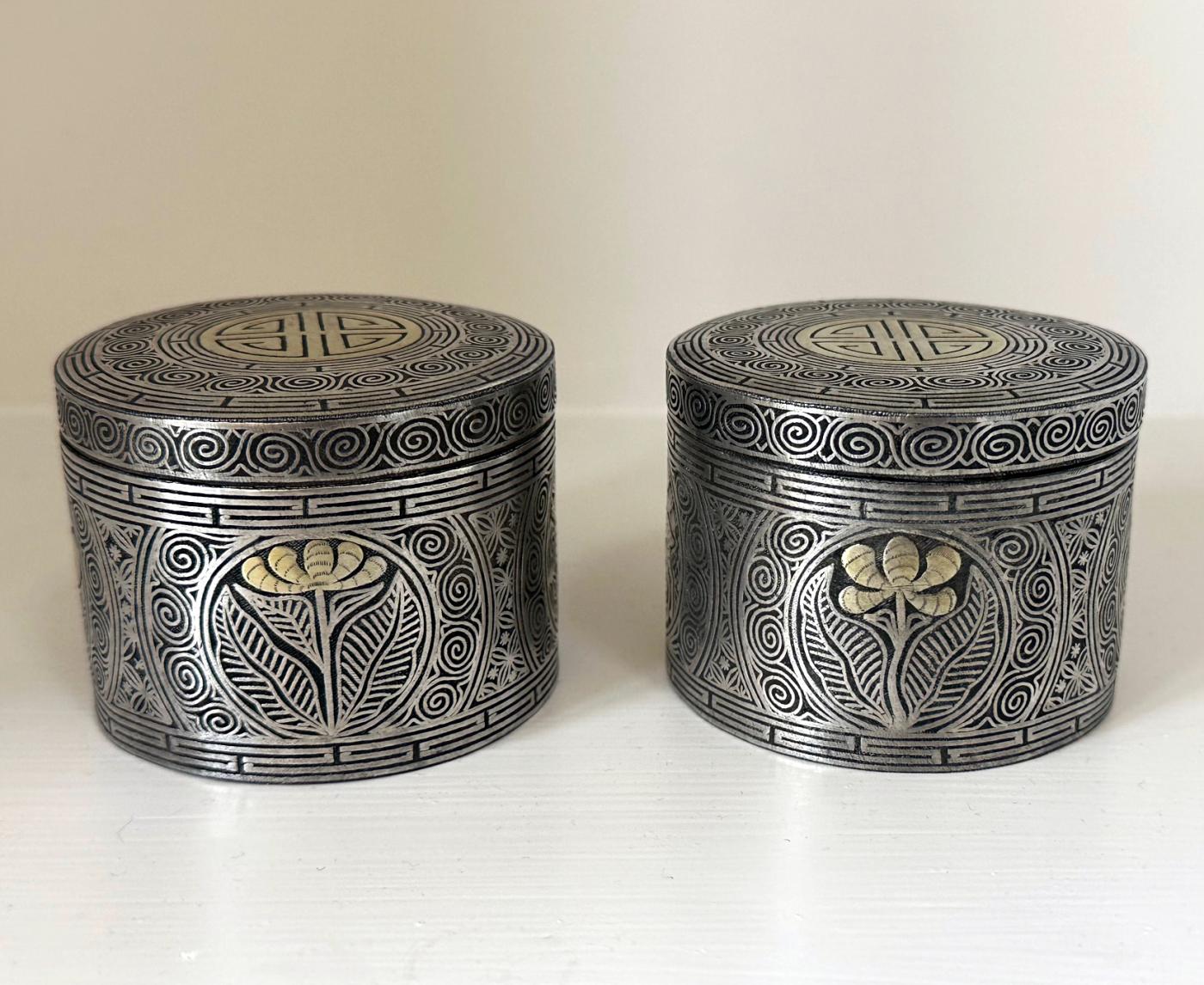 Pair Korean Iron Box with Silver Inlays Joseon Dynasty