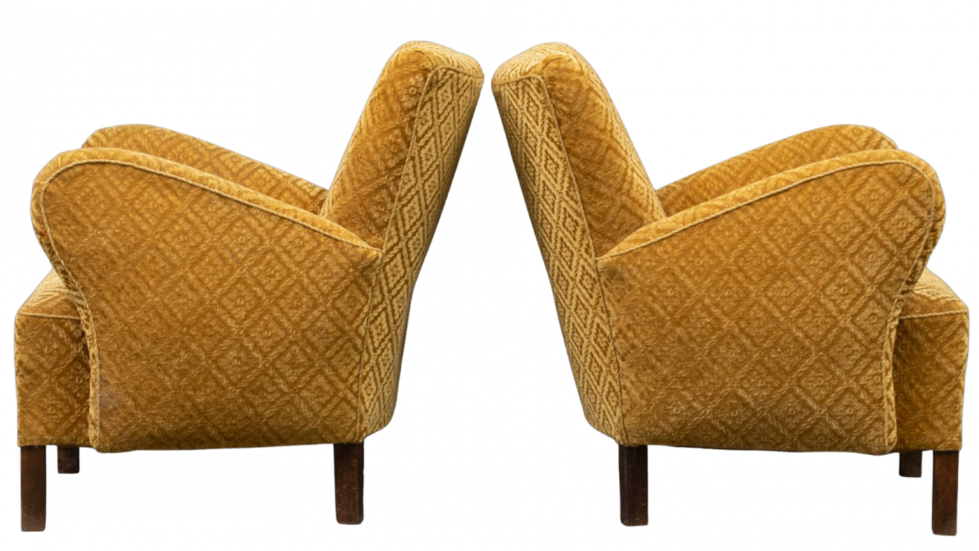 Pair Mid-Century Cut Velvet Danish Armchairs