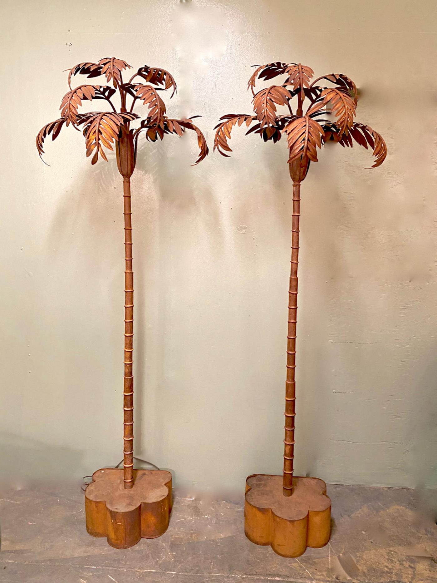 Pair Mid-Century Tall Tole Palm Trees