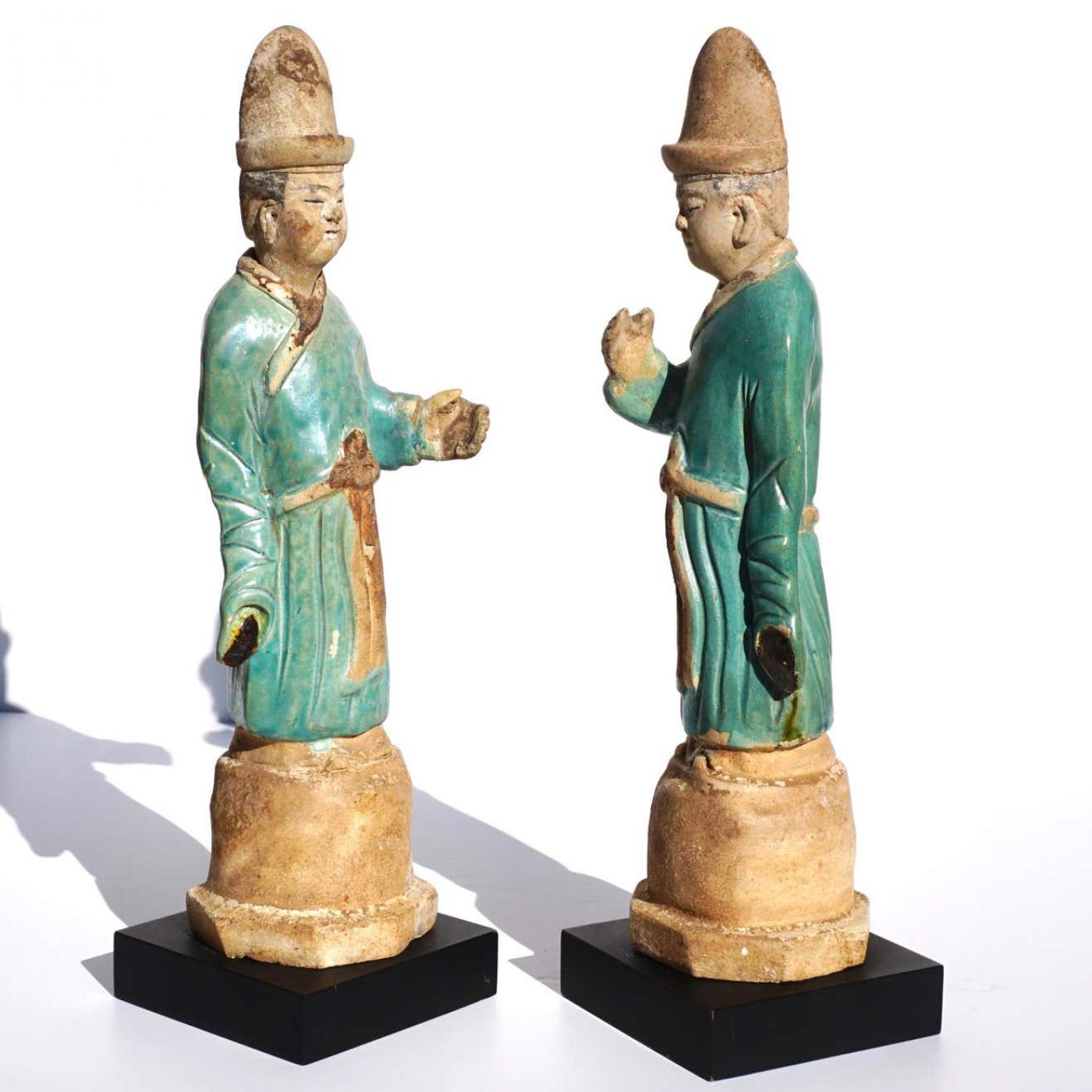 Pair Ming Dynasty Glazed Pottery Dignitary Figures