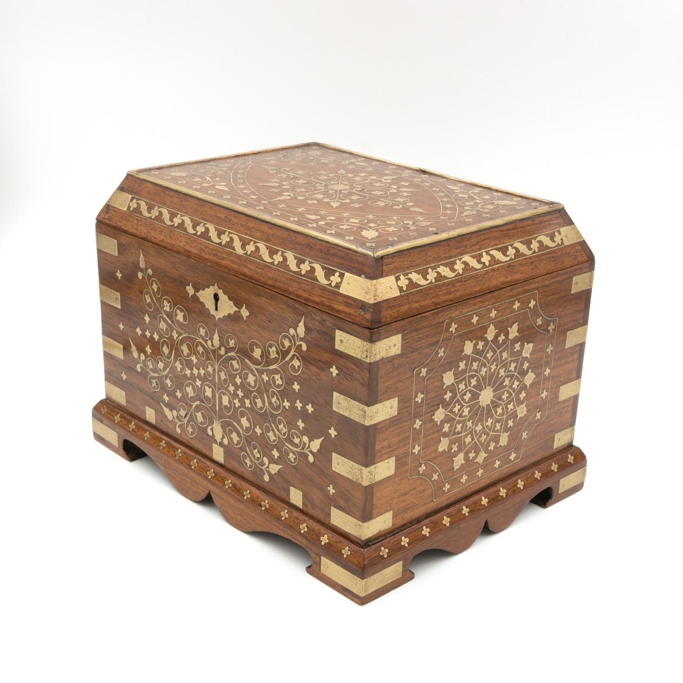 Pair Of Anglo-Indian Brass Inlaid Hardwood Boxes, Circa 1890.