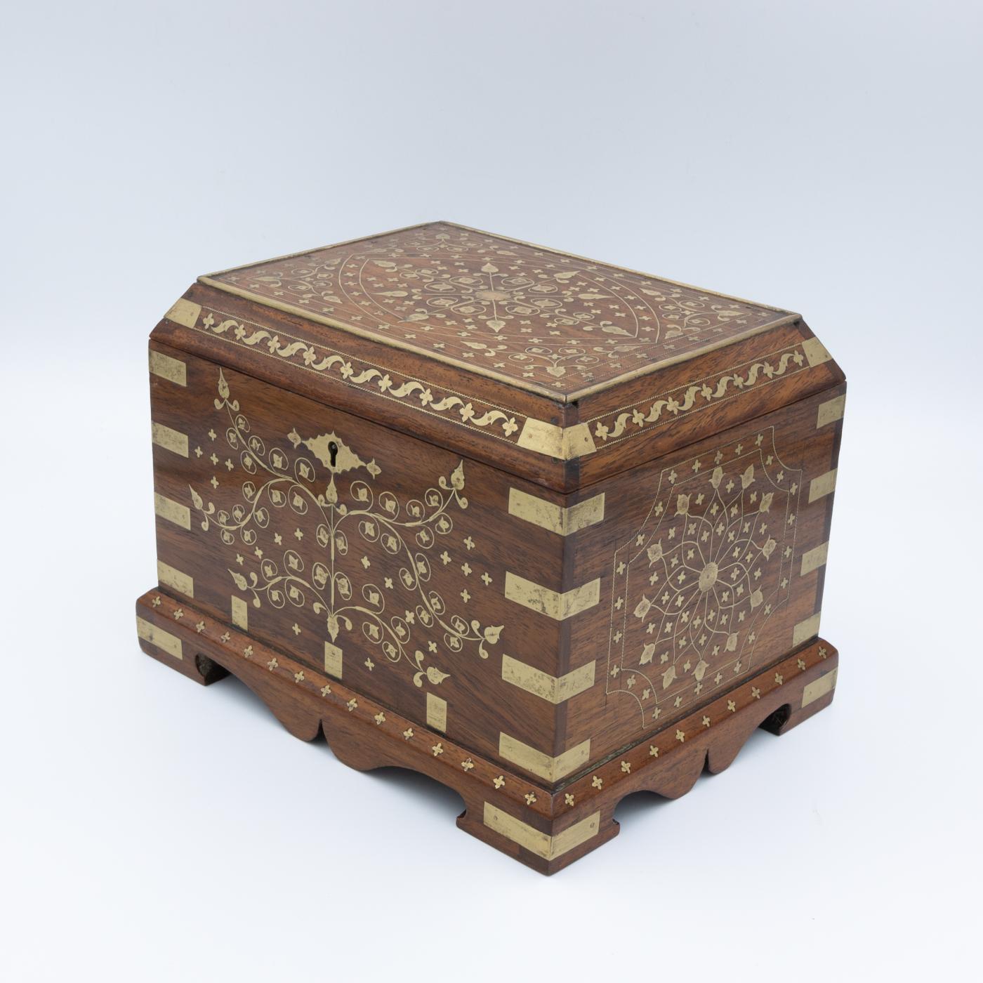 Pair Of Anglo-Indian Brass Inlaid Hardwood Boxes, Circa 1890.